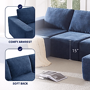 Merax 110”Oversized Sectional Sofa with Removable Ottomans, Navy 6 Seat U Shaped Sleeper Cloud Couch Set, Living Room Reversible Upholstered Sofabed for Apartment, No Assembly Required, Blue