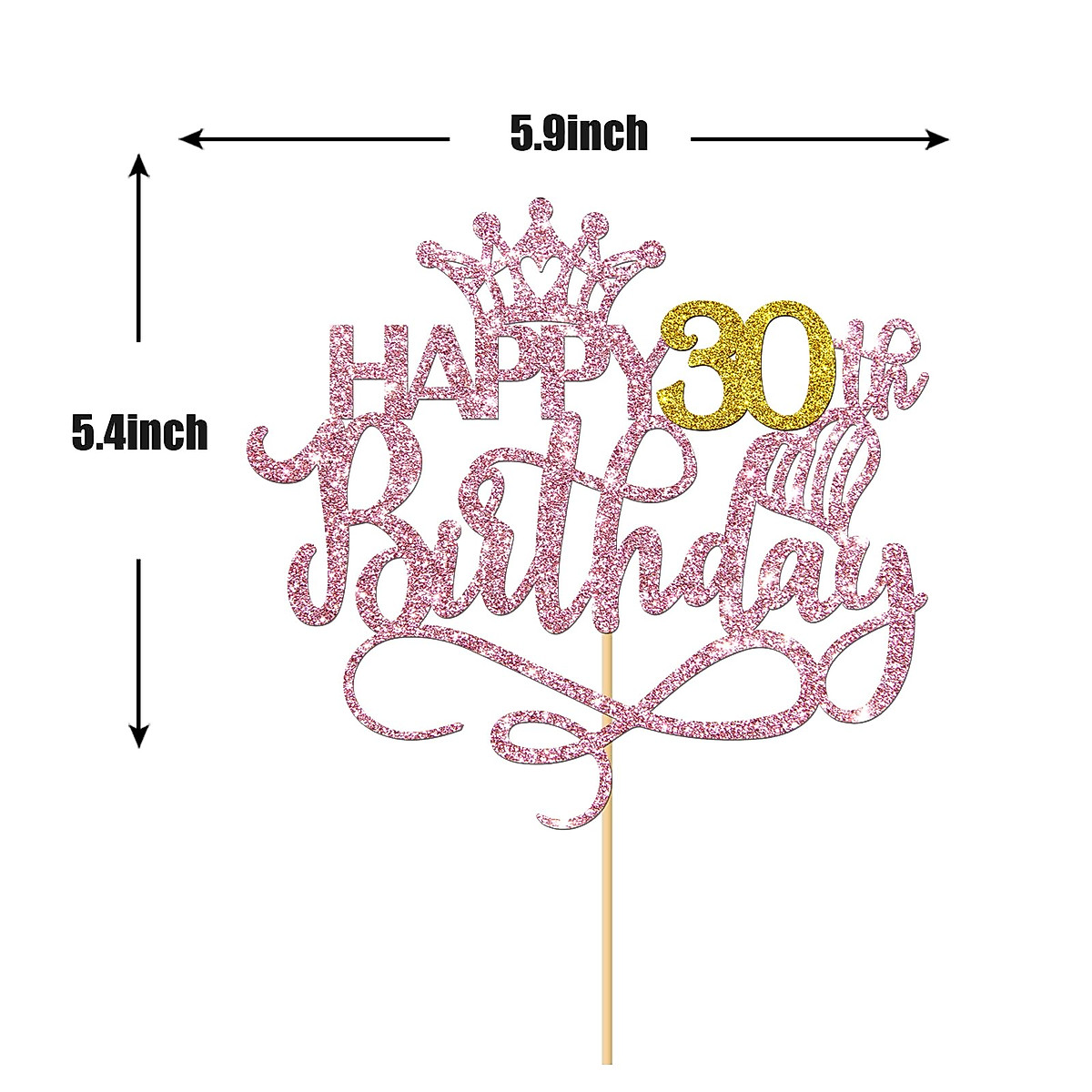 Happy 30th Birthday Cake Topper for Women, Pink & Gold Glitter 30th Birthday Cake Supplies, 30th Anniversary Party Cake Decorations