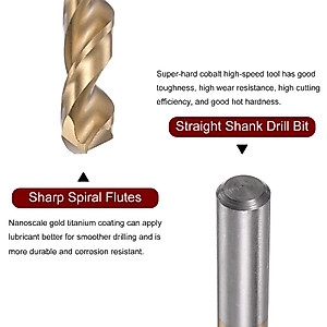 HARFINGTON Twist Drill Bit 12.6mm Titanium Coated (HSS-E) M42 High Speed Steel 8% Cobalt Straight Shank for Stainless Steel Aluminum Alloy Metal