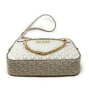 Michael Kors Jet Set Saffiano Leather Crossbody Bag (Vanilla Sig Powder Blush)