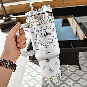 Wrappiness I Wish We Lived Closer Tumbler 40oz - Personalized 3D Inflated Effect Tumbler Long Distance Friendship - Custom State to State Mug Going away Gift (A12, 2 People)