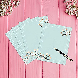 100 Stationery Writing Paper, with Cute Floral Designs Perfect for Notes or Letter Writing - Cherry Blossoms
