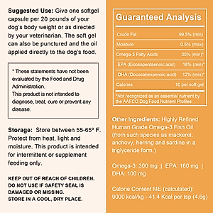 Wild Caught Omega 3 Fish Oil for Dogs - 180 Softgel Capsules for Healthy Skin and Coat - 1000 mg Dog Fish Oil Pills for Shedding, Dry Itching Skin, and Hot Spots