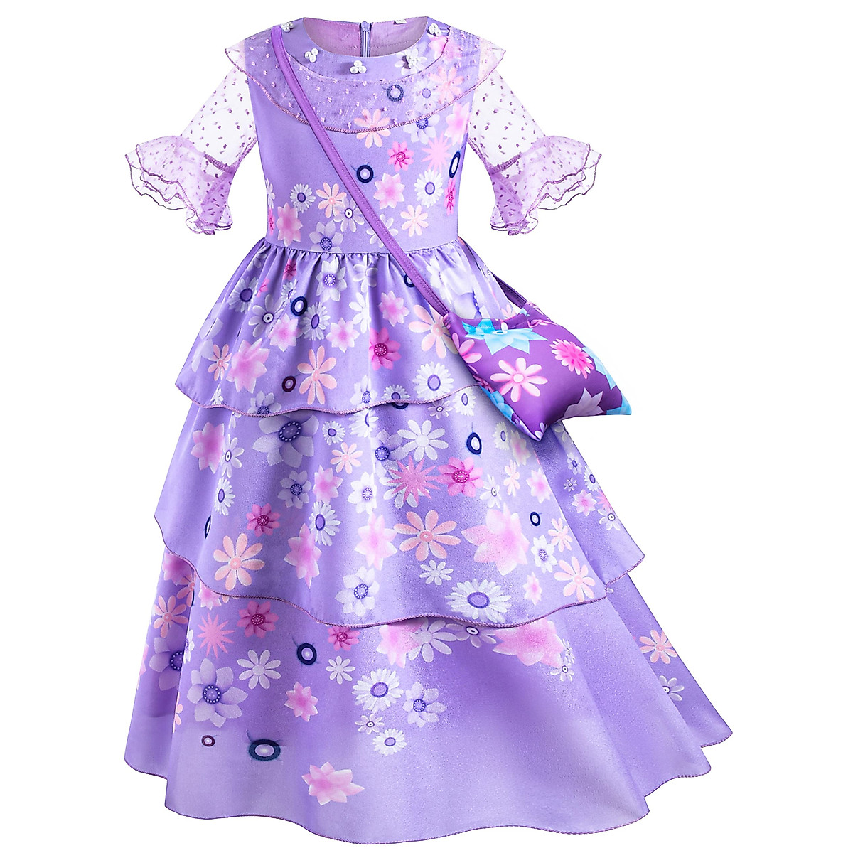 Kaisebile Princess Costume Dress for Girls Birthday Halloween Party Dress Up with Bag,Leis Necklace Headband 5-6 Years