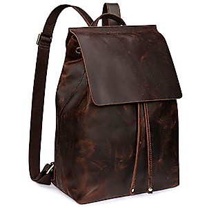 S-ZONE Women Vintage Genuine Leather Backpack Fashion Rucksack Schoolbag Travel Daypack with Luggage Sleeve