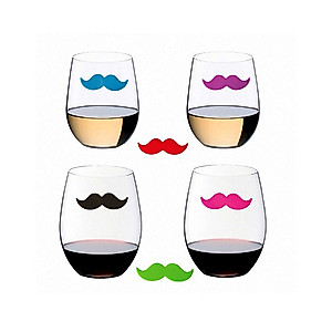 Cocktail/Wine Glass Markers Silicone Drink Markers Wine Charms with Beard Shape for Party Glass Identifiers (6 Count)