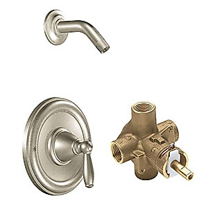 Moen 2510 Monticello PosiTemp Pressure Balancing Shower Valve, 1/2-Inch IPS with Moen T2152NHBN Brantford One-Handle Posi-Temp Shower Trim Kit, Showerhead Sold Separately, 0.5, Brushed Nickel