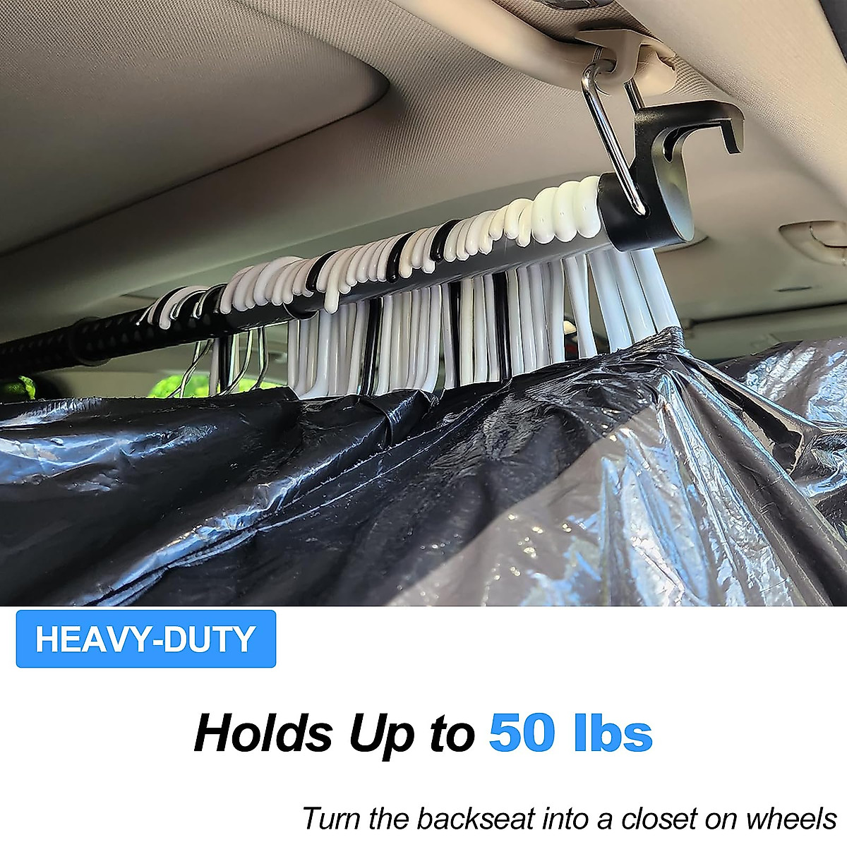 Enovorld Car Clothes Hanger Bar - Expandable 36 to 65 inches Retractable Vehicle Cloth Rack Hanger Rod for Car Trucks, SUVs, Vans, RVs, Road Travelers.