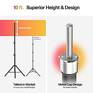 LimoStudio (Heavy Duty) 30 ft. Max Wide x 10 ft. Max Tall Backdrop Stand Background Support System, 360° Rotatable Angle Adjustable Crossbar Joint, Spring Clamp, Elastic String Holder Clip, AGG3354