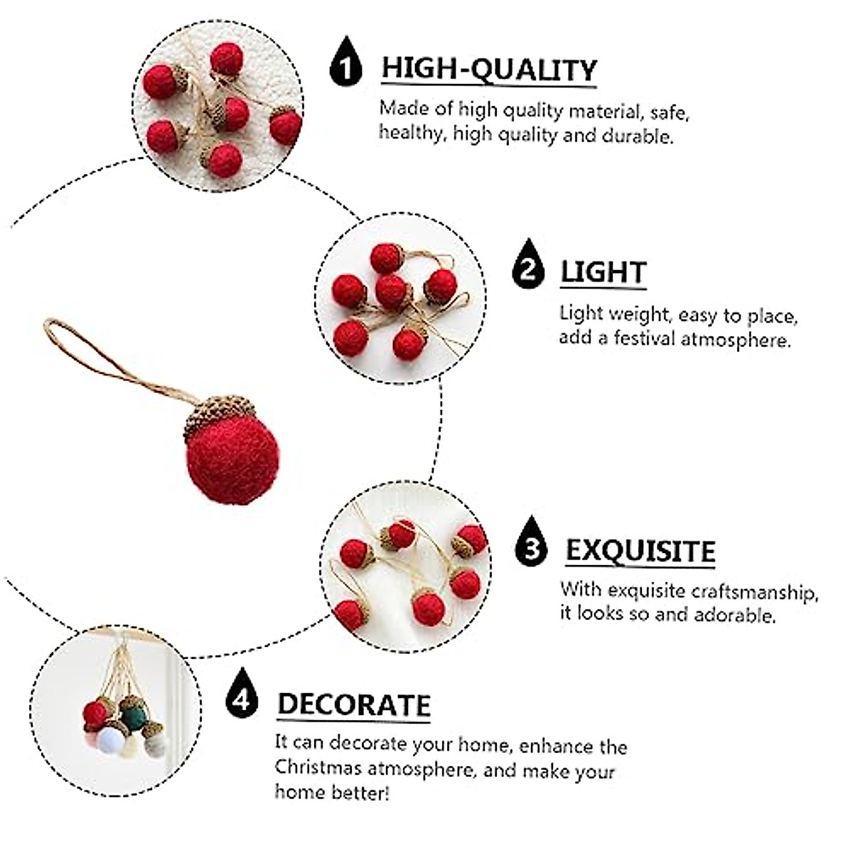 WATIIFUFU 12pcs Felt Pine Cones Christmas Tree pinecones Christmas Felt Ball Garland Felted Acorn Garland Artificial Pine Cone Christmas Hanging Bunting Ornament red Felt Winter Stockings