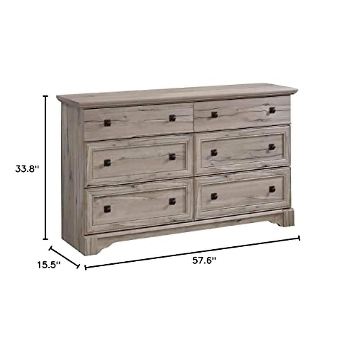 Sauder Palladia Dresser, L: 57.64" x W: 15.51" x H: 33.78", Split Oak Finish