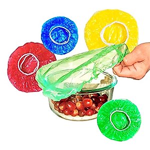All Size Colorful Plastic Covers For Food Storage Wrap Elastic Covers For Bowls, Plates, Dishes - 50 Reusable, Disposable Bowl Covers for Leftovers, Picnic Outdoor Food Cover xl, Large, Medium, Small