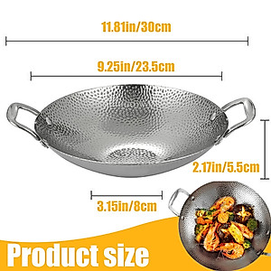SHITOOMFE Mini Wok Stainless Steel Wok, 9 inch Dual-Handled Mini Wok, Nonstick Round Bottom Wok, Thick Induction Wok for Stir-Fry, Soups and Pastas
