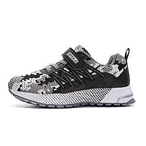 KUBUA Kids Sneakers for Boys Girls Running Tennis Shoes Lightweight Breathable Sport Athletic Camouflage Grey
