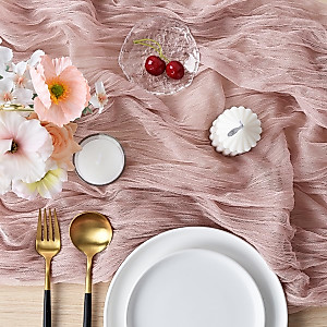 Joanlody Dusty Rose Easter Cheesecloth Table Runner 10Ft Rustic Gauze Boho Spring Summer Cheese Cloth Table Runner for Wedding Bridal Baby Shower Decoration