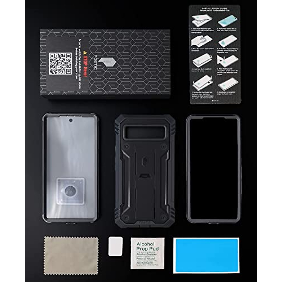 Poetic Revolution Case for Google Pixel 6 5G, Built-in Screen Protector Work with Fingerprint ID, Full Body Rugged Shockproof Protective Cover Case with Kickstand, Black