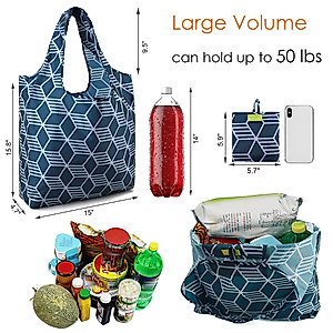 BeeGreen Geometry Reusable-Grocery-Bags Bulk 2 Pack. Tearing-Prevent Material Reusable-Shopping-Bags Extra Large for 50LBS Heavy-duty Sturdy. Foldable Machine-Washable-Nylon Gift for Women