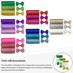 Glitter Wavy Tulle Fabric 3 Rolls 6 Inch by 30 Yards Total Sparkle Mesh Netting Fabric Ribbon Spool for Wedding Birthday Party Baby Shower Decorations DIY Tutus Petticoat Tulle Skirt Table Skirt
