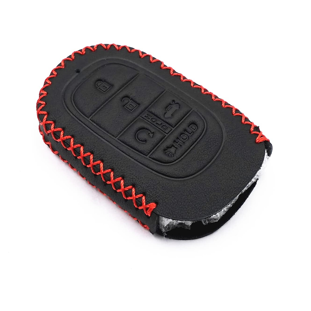 WFMJ Leather 4 5 Buttons Smart Remote Key Fob Case Cover Chain for 2022 2023 Honda Civic Hatchback Accord HR-V (Black,5 buttons)