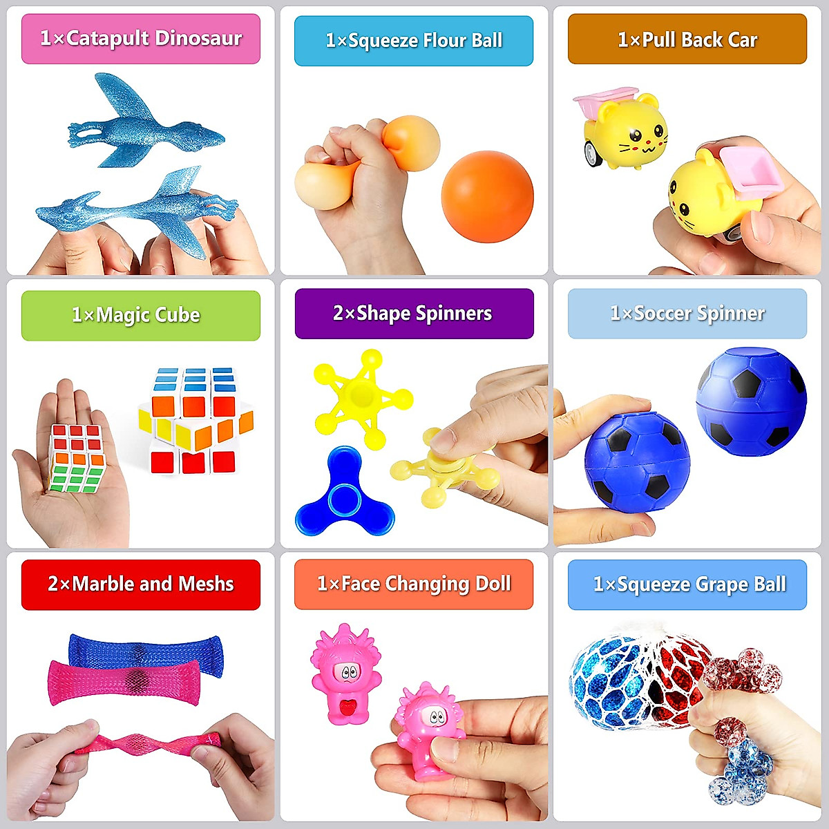 Max Fun Sensory Fidget Toys Set Bundle 48 Pack Stress Relief Anti-Anxiety Tools Toys for Kids Adult Children Autistic ADHD Fidgets Box, Squeeze Ball Marble Mesh Wacky Track