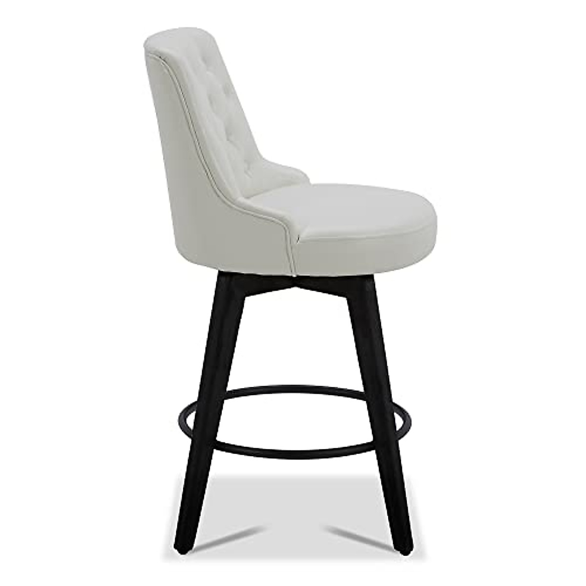 Watson & Whitely Modern Swivel Bar Stools, Faux Leather Upholstered Counter Height Bar Stool with Back, Solid Wood Legs, 26" H Seat, Set of 2, White
