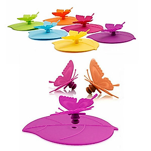 Food Grade Silicone Cup Lids, IPHOX Creative Butterfly Mug Cover [Set of 6] Anti-dust, Airtight Seal, Silicone Drink Cup Lids, Hot Cup Lids (Butterfly)