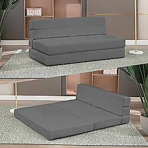 Mjkone Folding Futon Sofa Bed, Modern Convertible Couch for Compact Living Room Office Apartment Space, Modular Sectional Sofa for Resting Camping- Full, Dark Grey