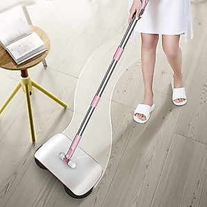 Hand Push Sweeper, Household Hand Sweeping Machine, Non Electric Sweeper Mop Broom Dustpan Floor Cleaning Tools for Cleaning Hair, Fruit Shell, Dust, etc - Angle Changable Freely(Pink)
