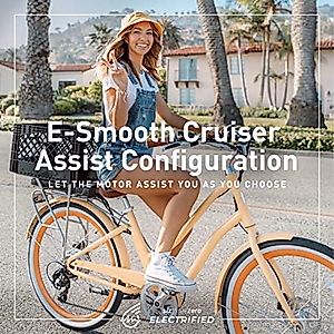 sixthreezero EVRYjourney Women's Electric Bike, 7-Speed Step Through Beach Cruiser eBike Bicycle, 500 Watt Motor, 26 Inch Wheels, Mint Green