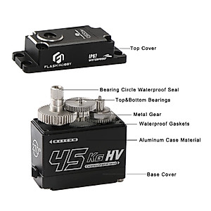 FLASH HOBBY 45KG Coreless Servo 8.4V High Torque Full Metal Gear Servo, IP67 Waterproof Steering RC Servo with Control Angle 270° for 1/10 Scale RC Cars, RC Crawler, Trucks & Robot Parts (45KG)