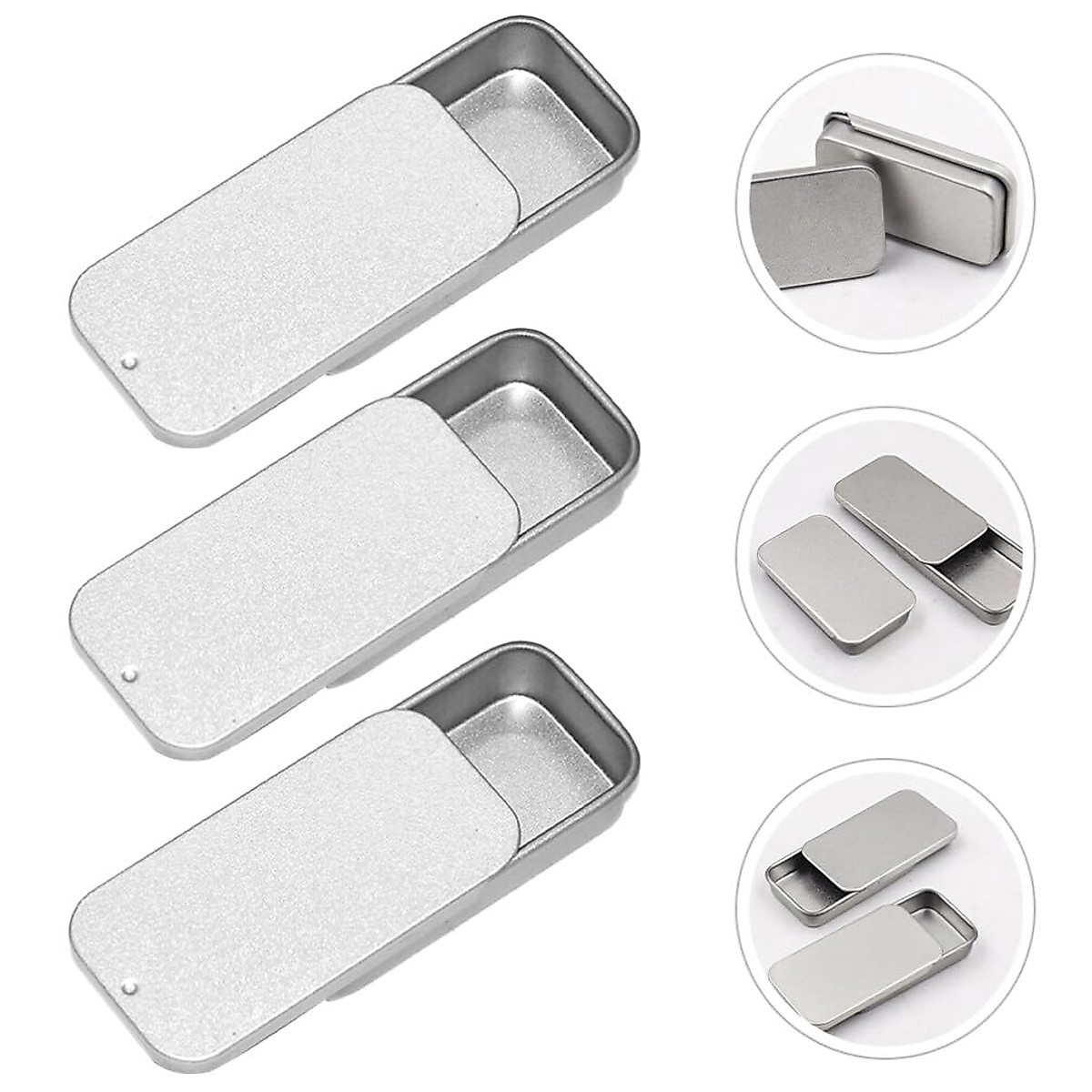 Hemoton 20pcs Rectangular Slide Top Tinplate Box Sliding Cover Push-Pull Tin Box Metal Tin Containers for Candies Jewelry Crafts Lip Balm Storage 60x34x10mm