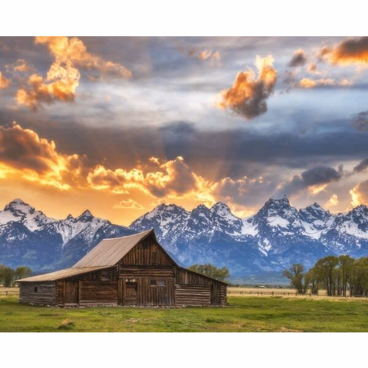 FlashPhoenix Quality Sewing Fabric - 35 x 44 Inch Digital Fabric Panel - David Textiles Moulton Barn Rustic Sunrise Landscape