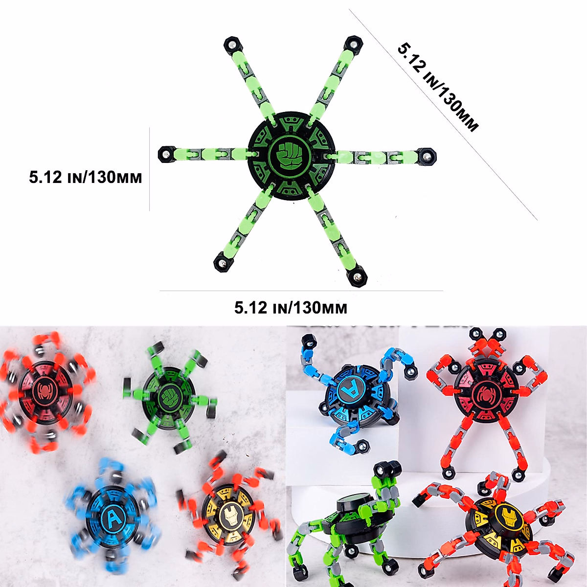 16Pack Fingertip Gyro Toy Mechanical Top DIY Deformation Robot Metal Transformable Spinners Funny Finger Chain Fidget Stress Relief ADD ADHD Astium for Kid Adults