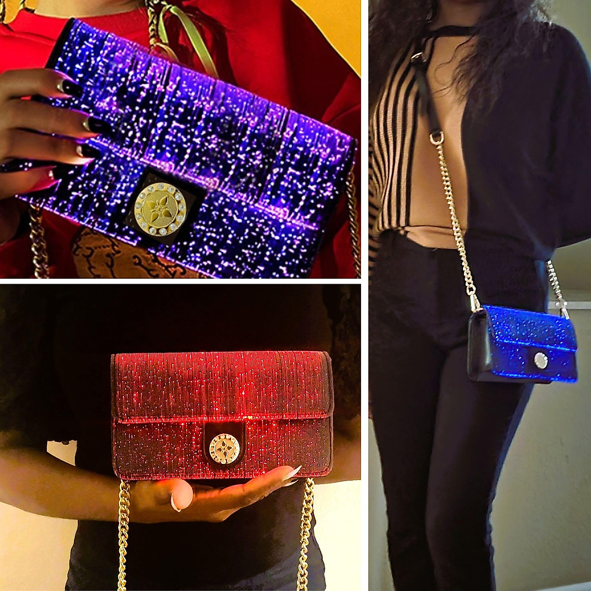 QKY LED Bags Crossbody Purse Evening Bag Light Up Purse 7 Colors Evening Clutch