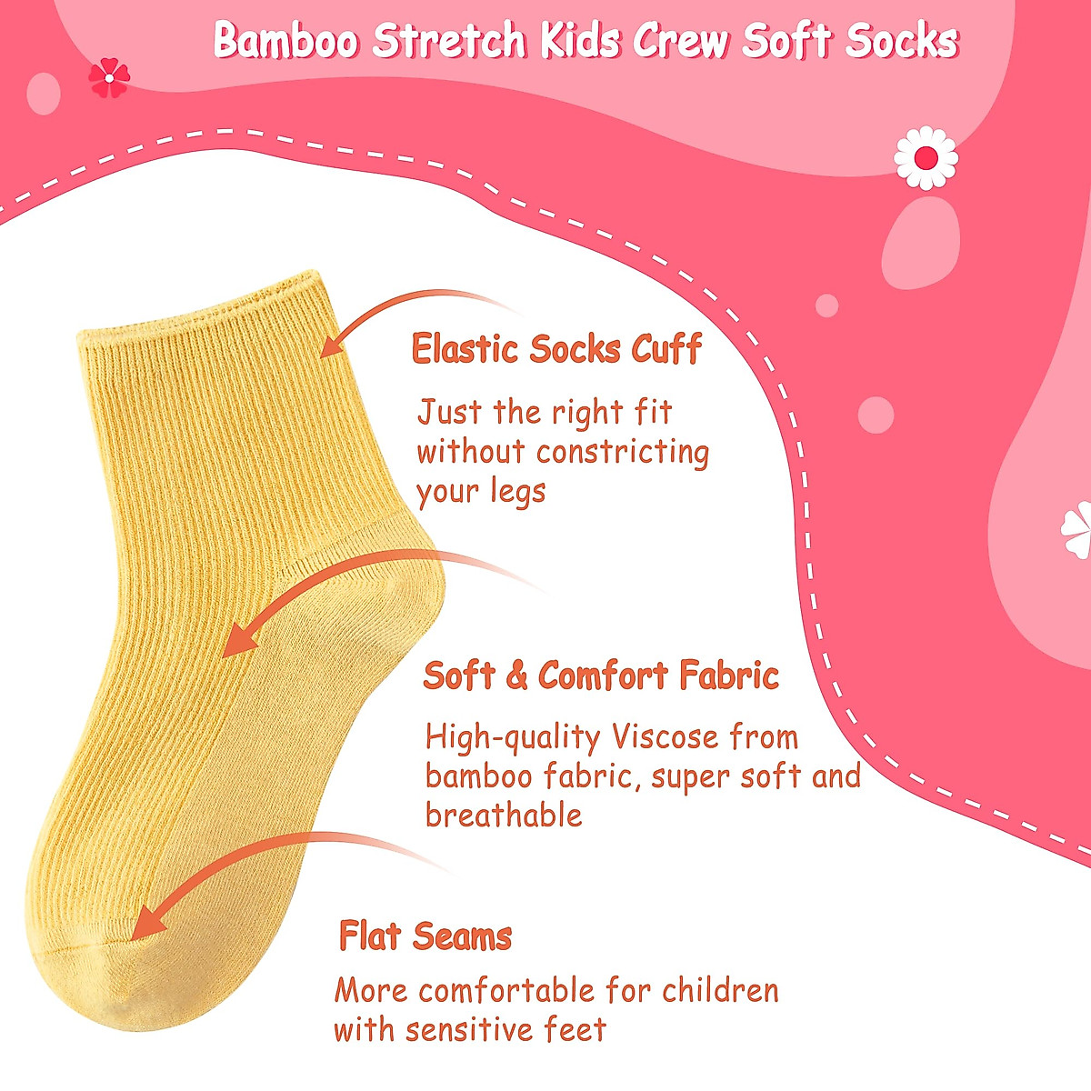 SERISIMPLE Viscose Bamboo Stretch Kids Ankle Socks Breathable Lightweight for Toddler Preschool Thin Soft Baby Socks 5 Pairs (Assorted, Small)