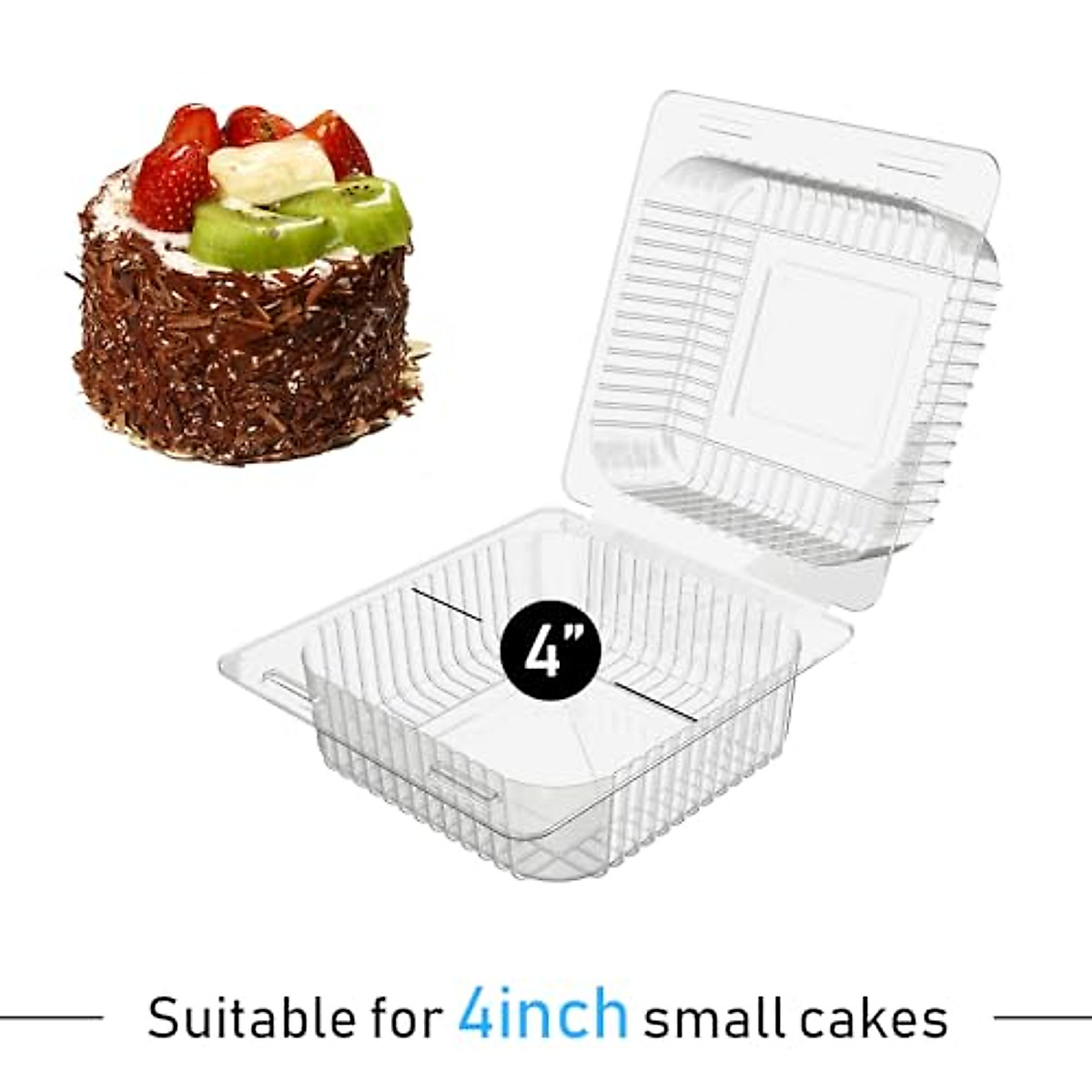 Cake Slice Containers,100PC Square Plastic Hinged Food Container Individual Clamshell Food Containers Disposable Plastic To Go Containers Takeout Tray for Salads, Pasta, Sandwiches 5.3x4.7x2.8 Inch