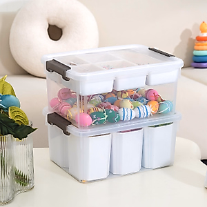 Citylife 17 QT Plastic Storage Box with Removable Tray and 6 Detachable Tall Inserts Craft Organizers and Storage Clear Storage Container for Organizing Crayon, Craft, Sewing, Playdoh
