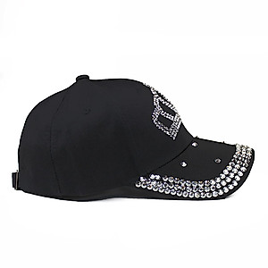 Gudessly Adjustable Women’s Bling Rhinestone Bejeweled Cotton Denim Baseball Cap Hip Hop Hat (A-Crown Black)