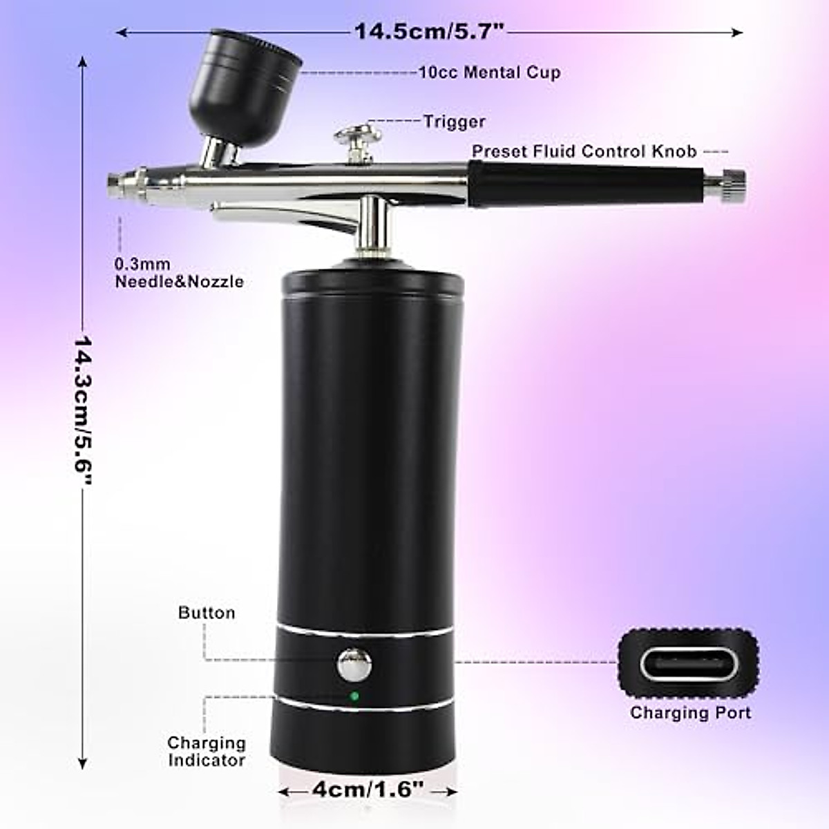 Airbrush-Kit Rechargeable Cordless Airbrush Compressor - Auto Handheld Airbrush Gun, Airbrush Set Portable Wireless Air Brush for Barber, Nail Art, Cake Decor, Makeup, Model Painting (Black)