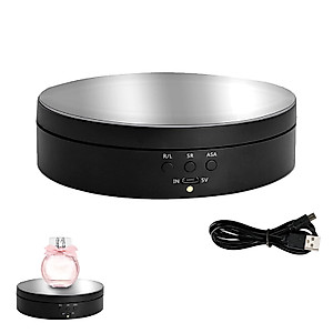 5.4 inch Motorized Rotating Display Stand, 360 Degree Electric Photography Turntable Stand Work with Battery/USB Power Supply, Rotating Turntable for Products Shows,Jewelry,Watch, 3D Models,Digital Product Black(PVC and Mirror)