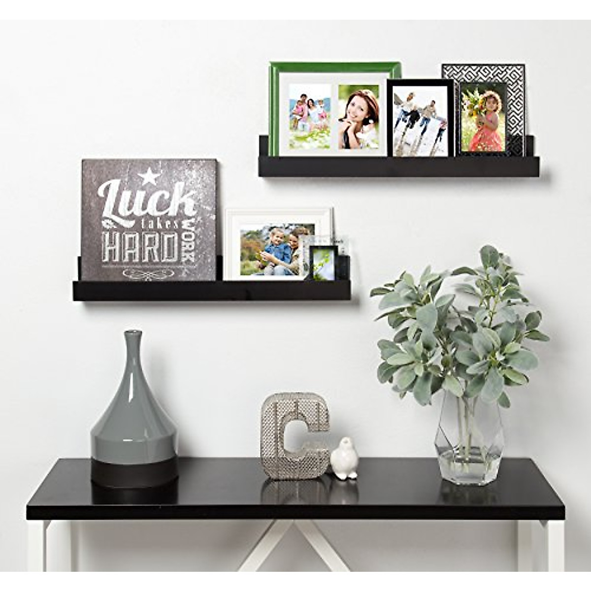 Kate and Laurel Levie 24 inch 2-Pack Wood Floating Wall Shelf Picture Frame Holder Ledge, Black