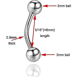 SILBERTALE Daith Rook Earrings 925 Sterling Silver Tiny 18G Tragus Piercing Eyebrow Rings Curved Barbell Tongue Sleeper Cartilage Earring Stud 8mm 5/16''