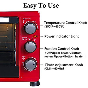 LUBY Convection Toaster Oven with Timer, Toast, Broil Settings, Includes Baking Pan, Rack and Crumb Tray, 6-Slice, Red