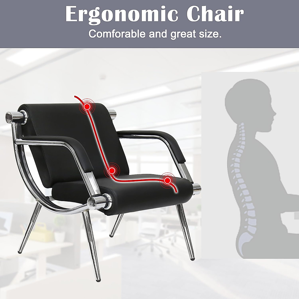 Kinbor 2Pcs Reception Chairs - Black PU Leather Lobby Chairs, Airport Chairs