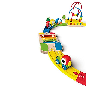 Hape E3815 Rainbow Sights & Sounds Toddler Wooden Railway, Multicolor
