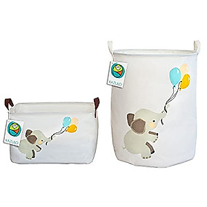 KAZULO Elephant 2 Pack Set Kids Laundry Basket, Toy Box, Storage For Nursery, for Boys and Girls, Baby Laundry Hamper for Bedroom, and Bathroom Decor (Elephant and Balloons Bundle)