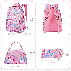 Unicorn Backpack for Girls School Backpack Bookbag with Lunch Box School Bag Set Back to School Supplies Gifts for Kids Preschool Elementary