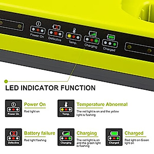 Dual Charging Port P117 Quick Charger (Multi-Chemistry) for Ryobi 12V-18V ONE+ NiCd/NiMh/Lithium Tools Battery Charging Station fit P100 P102 P103 P105 P107 P108 P122 P189 P191 P197