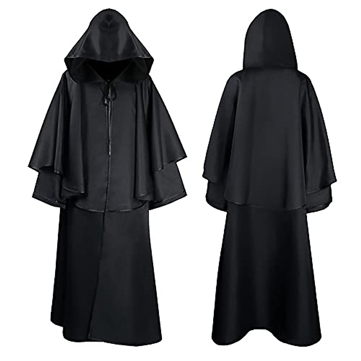 JDHUFEI Mens Long Cardigan Fashion Halloween Hooded Cloak Ruffle Shawl Collar Open Front Draped Cape Gothic Cosplay Costume