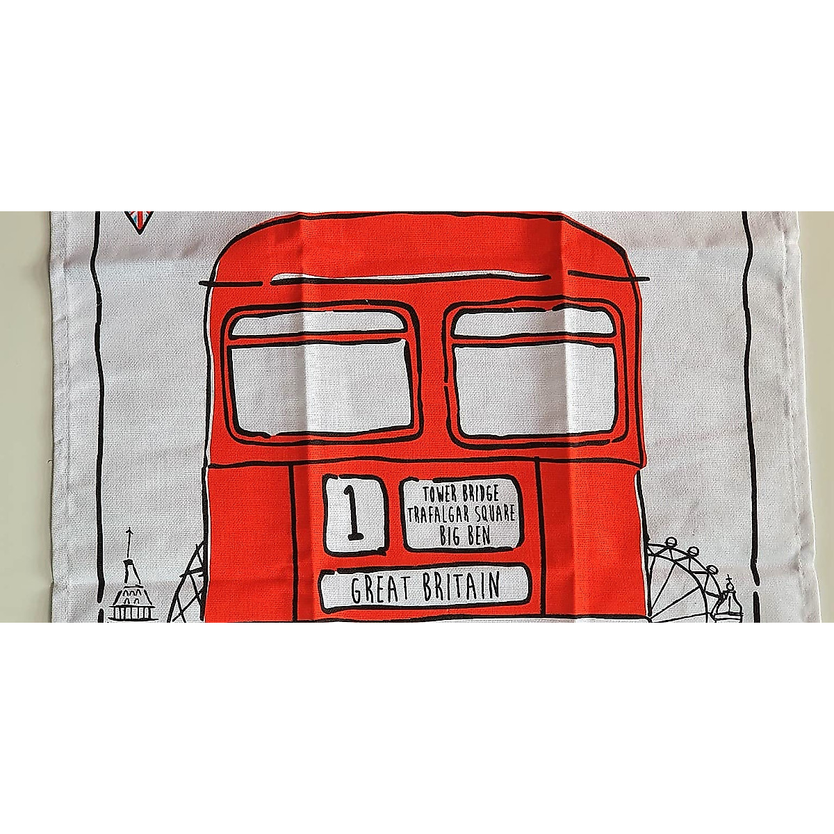 Sketchy Red London Bus Tea Towel Souvenir Sketch Routemaster Cartoon Drawing Souvenir Gift White by Elgate